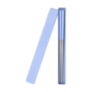 molizummy 2 pairs reusable chopsticks metal wheat straw portable with pull design case, stainless steel chop sticks for bento box, school, home, office, camping use, dishwasher safe (blue & pink)