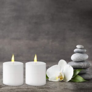 AURA DECOR 2x2Inch High Pillar Candles, Set of 6. White, Unscented. Bulk Buy, Using a Wax Blend. Ideal for Wedding, Emergency Lanterns, Spa, Aromatherapy, Party, Reiki, Candle Gardens