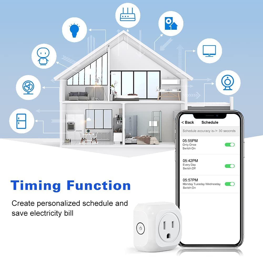 Mini Smart Plugs That Work with Alexa and Google Home, MONGERY WiFi Outlet Socket with Remote Control & Timer Function, No Hub Required, 2.4G WiFi (2 Pack)