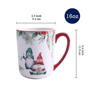 Bico Christmas Gnomes Ceramic Mugs, Set of 4, for Coffee, Tea, Drinks, Microwave & Dishwasher Safe