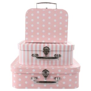 anndason set of 3 paperboard suitcases storage box storage for photo storage home decoration, wedding, birthday, anniversary and new year gift decoration (3pcs, pink dots and stripes)