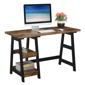 Convenience Concepts Designs2Go Trestle Desk 47" - Modern Desk or Vanity with Shelves, for Office, Dorm, Living Room, Barnwood/Black