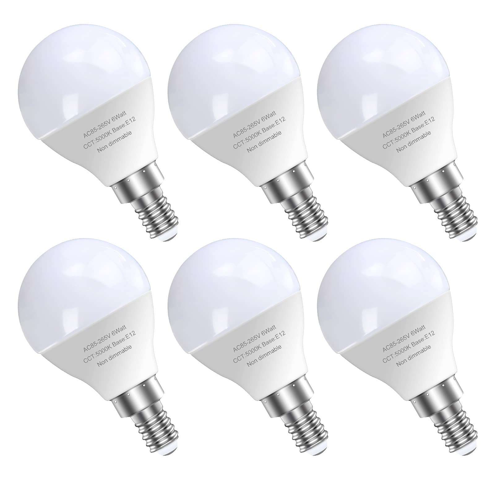 GOSCHE 6 Pack Bright Ceiling Fan Light Bulbs, 60 Watt Equivalent, E12 Led Bulb, A15 Shape Candelabra Base Chandelier Light Bulb, 120V Small Bulb, Non-Dimmable, Daylight 5000K, 6 Pcs