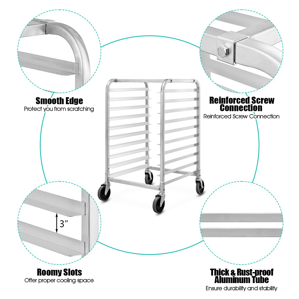 PETSITE 10 Tier Sheet Pan Rack, Commercial Aluminum Full & Half Bun Pan Bakery Rack with Brake Wheels for Restaurant Home Kitchen…