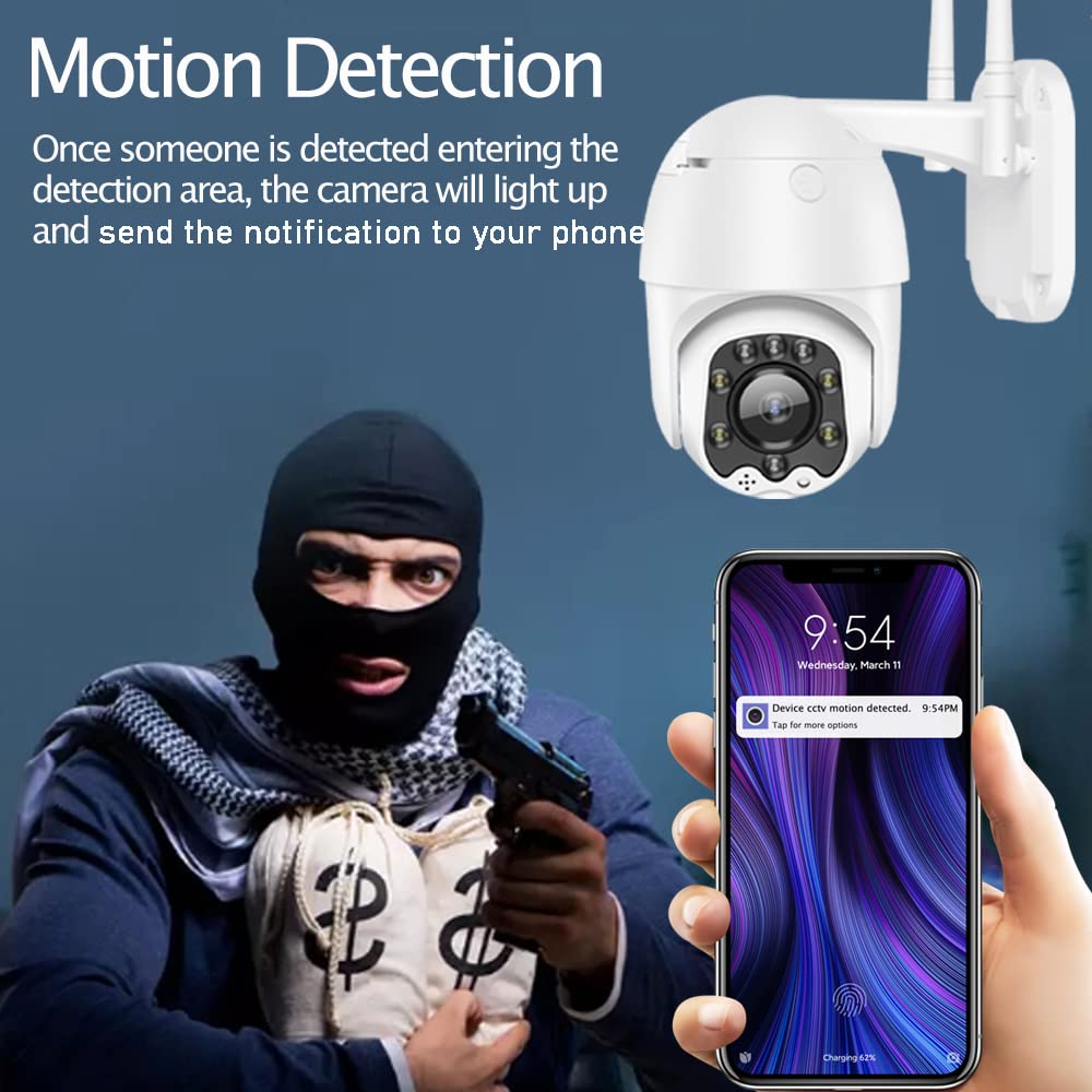 Alptop Outdoor PTZ WiFi IP Security Camera 1080P Home Surveillance Camera Pan/Tilt Two-Way Audio Motion Detection Color Night Vision Auto Tracking CamHiPro APP AT-200DW