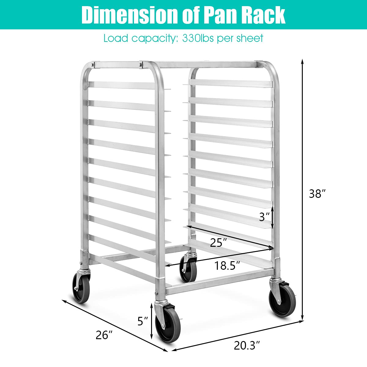 PETSITE 10 Tier Sheet Pan Rack, Commercial Aluminum Full & Half Bun Pan Bakery Rack with Brake Wheels for Restaurant Home Kitchen…