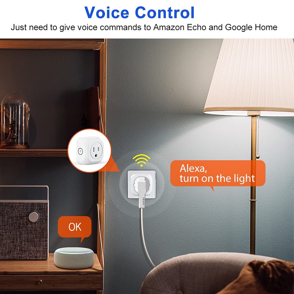 Mini Smart Plugs That Work with Alexa and Google Home, MONGERY WiFi Outlet Socket with Remote Control & Timer Function, No Hub Required, 2.4G WiFi (2 Pack)