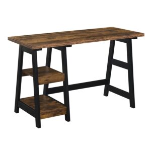 convenience concepts designs2go trestle desk 47" - modern desk or vanity with shelves, for office, dorm, living room, barnwood/black