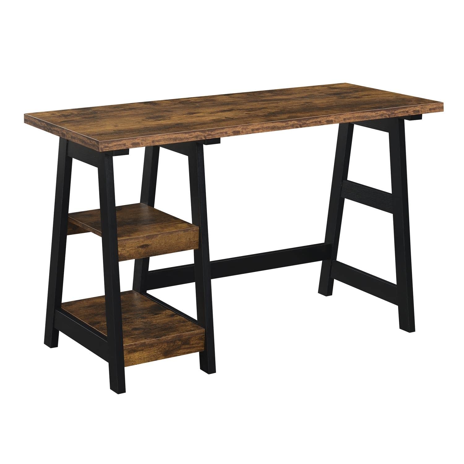 Convenience Concepts Designs2Go Trestle Desk 47" - Modern Desk or Vanity with Shelves, for Office, Dorm, Living Room, Barnwood/Black