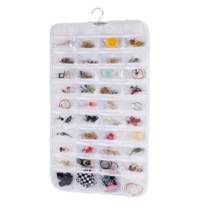 bloss hanging jewelry organizer, double sided 80 pocket jewelry chain storage bag 2 layer of fabric jewelry organizer holder for necklace bracelet earring ring chain knitting tool-black (white)