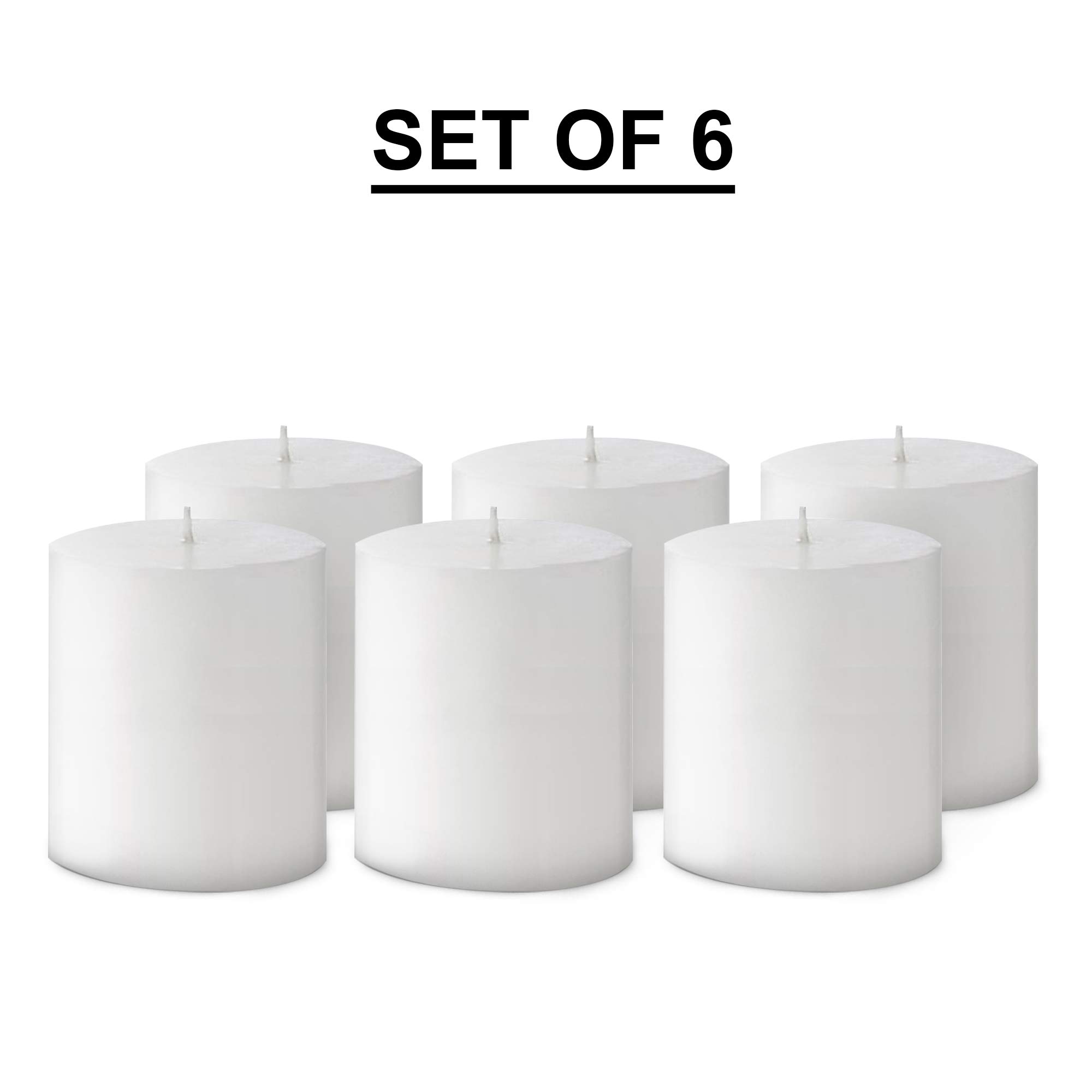 AURA DECOR 2x2Inch High Pillar Candles, Set of 6. White, Unscented. Bulk Buy, Using a Wax Blend. Ideal for Wedding, Emergency Lanterns, Spa, Aromatherapy, Party, Reiki, Candle Gardens