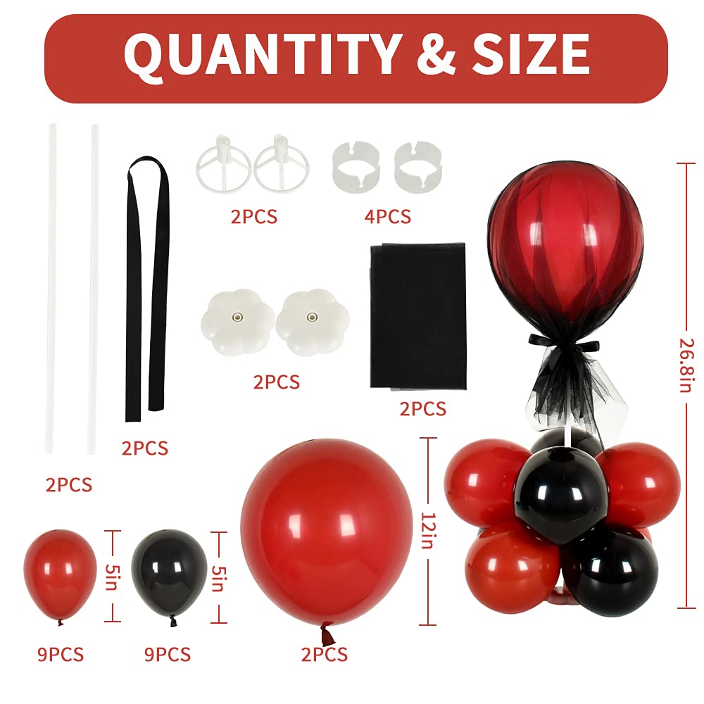 TONIFUL 2 Set Table Centerpiece Mouse Decorations Balloons Stand Holder Kit with Tulle Cover 20 pcs Black Red Latex Balloons for Birthday Baby Shower Graduation Anniversary Halloween Party