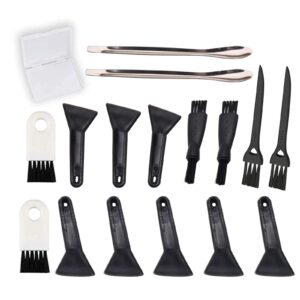 waxkri black scrapers brushes and spoons kit for herb grinder 8 pcs scrapers 6 pcs 3 types of brushes 2 pcs spoons and a storage box