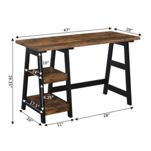 Convenience Concepts Designs2Go Trestle Desk 47" - Modern Desk or Vanity with Shelves, for Office, Dorm, Living Room, Barnwood/Black