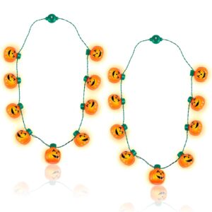 futureplusx pumpkin light-up necklace, 2 pcs halloween pumpkin necklace flashing light up pumpkin halloween necklace