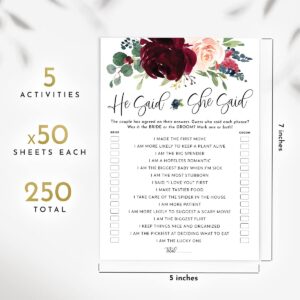 Printperie Burgundy Floral Bridal Shower Games - Set of 5 Activities for 50 Guests - for Marsala Bridal Decorations Theme