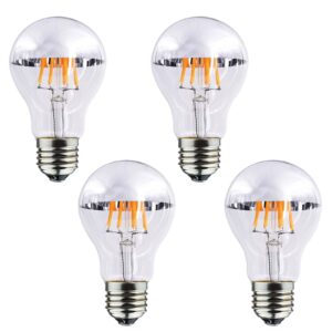 lxcom lighting a19 half chrome silver led light bulb 8w dimmable silver bowl tipped mirror bulbs 80w equivalent warm white 2700k e26 e27 base decorative filament vintage edison bulb, ac110v(4 pack)