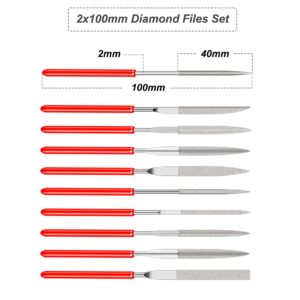 Saipe 10 Pcs Mini Diamond Needle File Set Diamond Files Mini Needle Set for Jewlery Metal Glass Stone Grinding, Polishing and Engraving (2x100mm)