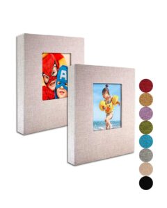 small photo album 4x6 – clear pages, linen cover with front window, pack of 2, each small album holds 52 photos, small brag book photo album for 4x6 photos, blue fabric