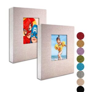 Small Photo Album 4x6 – Clear Pages, Linen Cover with Front Window, Pack of 2, Each Small Album Holds 52 Photos, Small Brag Book Photo Album for 4x6 Photos, Blue Fabric