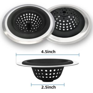 2 Pack Kitchen Sink Strainer Food Catcher 4.5 inch Diameter,Flexible Silicone Good Grip Kitchen Sink Drainers Traps Food Debris and Prevents Clogs,Large Wide Diameter Rim for Most Sink Drains