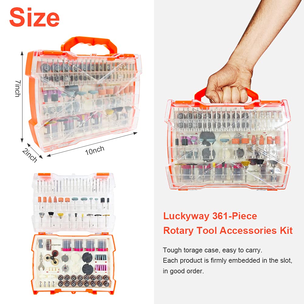 Luckyway 361-Piece Rotary Tool Accessories Kit, Grinding Polishing Drilling Kits, 1/8" Shank Electric Grinder Universal Fitment for Easy Cutting, Grinding, Sanding, Sharpening, Carving and Polishing