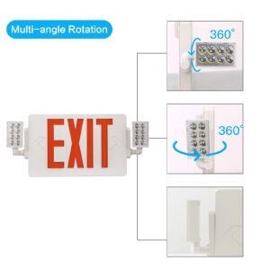 EXITLUX 2 Packs UL Listed- Led Red Exit Sign Emergency Light Combo- Two LED Adjustable Head Emergency Exit Lights with Battery Backup- ABS Fire Resistance 120-277V-Double Face-Exit Sign for Business