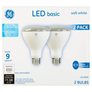 ge led basic 65 watt equivalent soft white br30 indoor floodlight bulbs (2 pack)