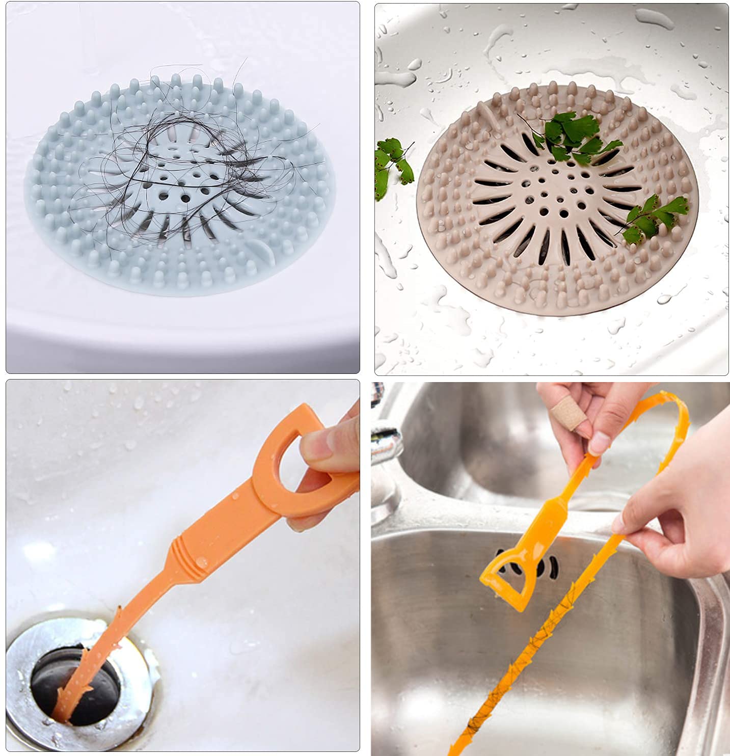 Drain Hair Catcher Shower Drain Hair Trap and Drain Hair Clog Hair Trap Remover Cleaning Tool Snake Shower Drain Protectors for Tub Bathtub Sewer Kitchen 5 Pack