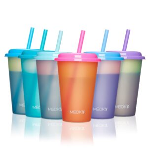 meoky color changing cups with lids and straws for kids 6pack 12oz plastic reusable cold drink tumblers summer party cups