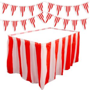 tatuo halloween table skirt circus pennant bunting flags banner wedding carnival circus decoration red white striped table cloths for christmas birthday theme party festival celebration supplies