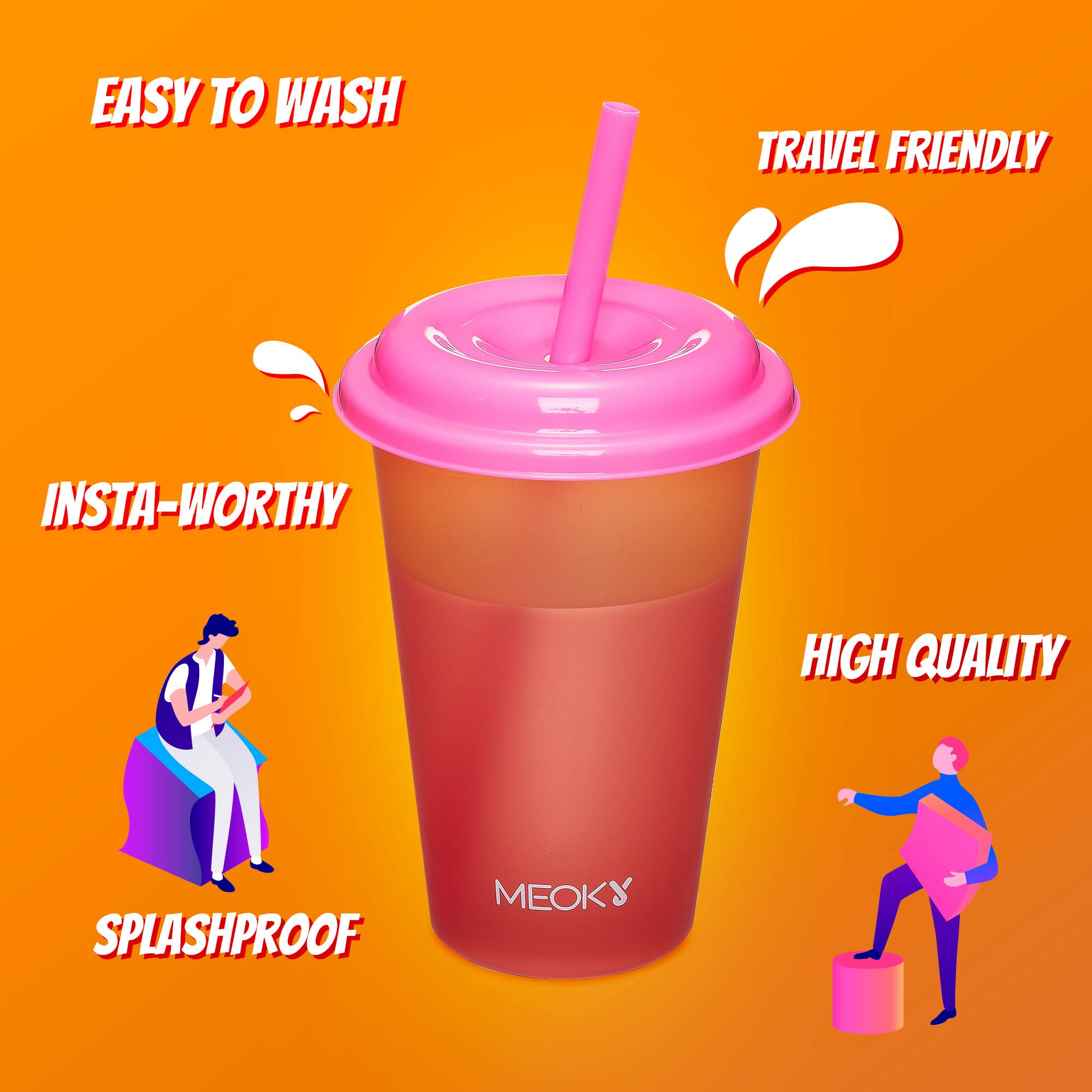 Meoky Color Changing Cups with Lids and Straws for Kids 6Pack 12oz Plastic Reusable Cold Drink Tumblers Summer Party Cups