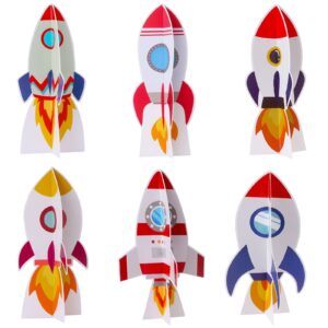 yewong 6 pieces outer space 3d table centerpiece spaceship rocket shaped paper cutout table topper for outer space theme birthday party tableware decoration baby shower supplies