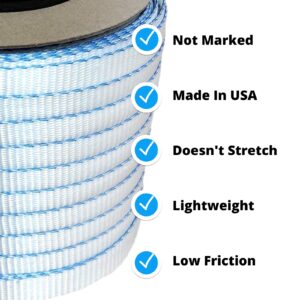 IDL Packaging 3/4" x 250' Mule Tape, 2400 lbs Break Strength, White - UV-, Moisture- & Abrasion Resistant Pull Tape - Heavy Duty Unmarked Woven Polyester Flat Rope for Pulling Wires, Camping, Home Use