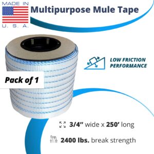 IDL Packaging 3/4" x 250' Mule Tape, 2400 lbs Break Strength, White - UV-, Moisture- & Abrasion Resistant Pull Tape - Heavy Duty Unmarked Woven Polyester Flat Rope for Pulling Wires, Camping, Home Use