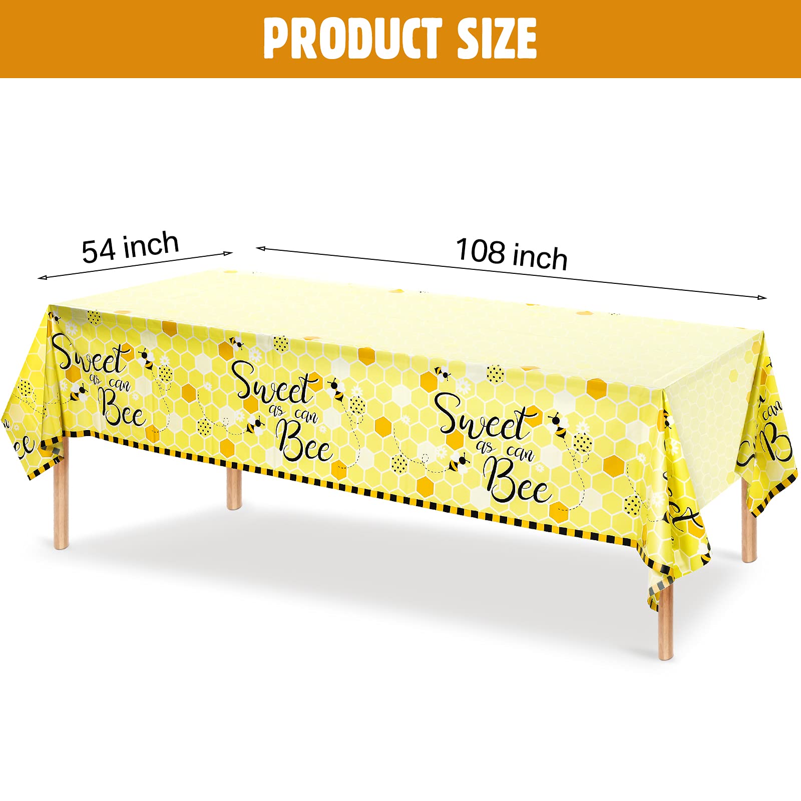 Bee Plastic Tablecloths Sweet as Can Bee Decorative Table Cover Honey Bees Baby Shower Party Table Cloth Set for Birthday Party Supplies Table Decoration, 54 x 108 Inches(3 Packs)