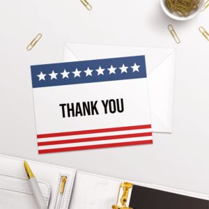 Patriotic Thank You Greeting Cards / 125 American Thanks Note Cards With White Envelopes/Bulk USA Military Thank You Cards/Made In The USA