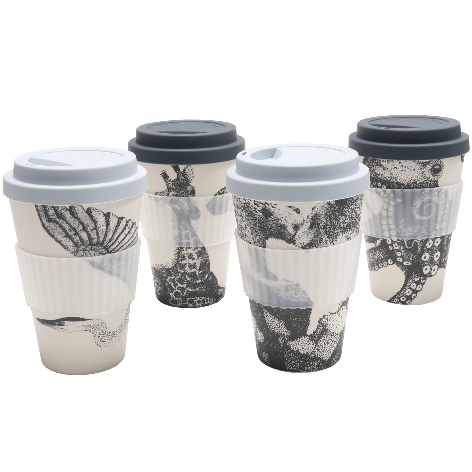 Chef Craft Eco Bamboo Fiber Travel Mug, 16 Ounce 4 Piece Set, Natural