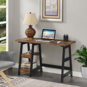 Convenience Concepts Designs2Go Trestle Desk 47" - Modern Desk or Vanity with Shelves, for Office, Dorm, Living Room, Barnwood/Black