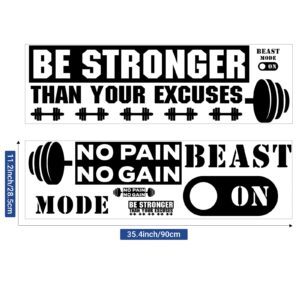 3 Pieces Gym Wall Decal Exercise Wall Sticker Be Stronger Than Your Excuses Sticker No Pain No Gain Inspirational Wall Quotes Sticker Vinyl Wall Art Fitness Wall Decor for Gym Office Home