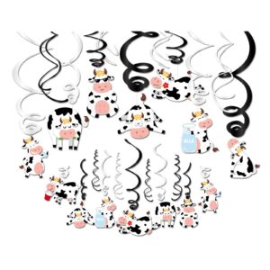 kristin paradise 30ct cow hanging swirl decorations, farm animals party supplies, cow print birthday theme decor for boy girl baby shower, moo 1st bday favors idea