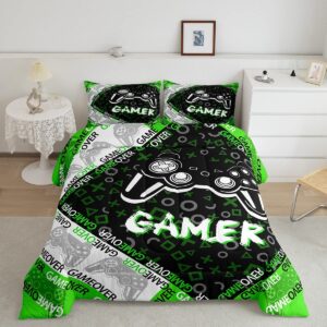 feelyou kids gamer comforter set for boys teens, green gaming bedding sets twin size video game controller reversible quilt set all season home decor with 1 pillowcase