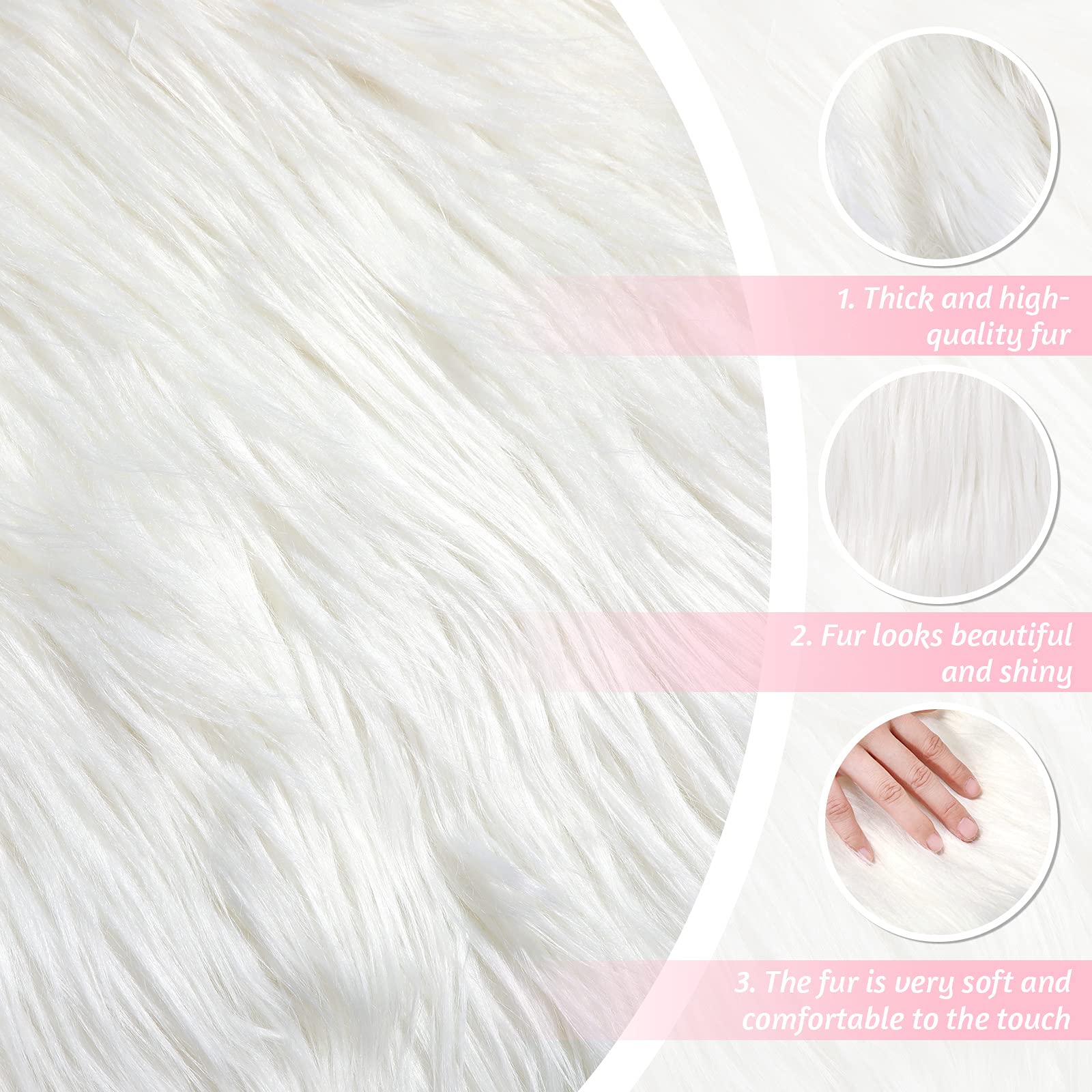 Tatuo Faux Fur Fabric Christmas Fluffy Fuzzy Craft Fake Fur Cuts Shaggy Synthetic Plush Patch Sewing DIY Winter Halloween Costume Gnome Beard Miniature Dolls Rugs Mats Gift(White,60 x 18 Inch)