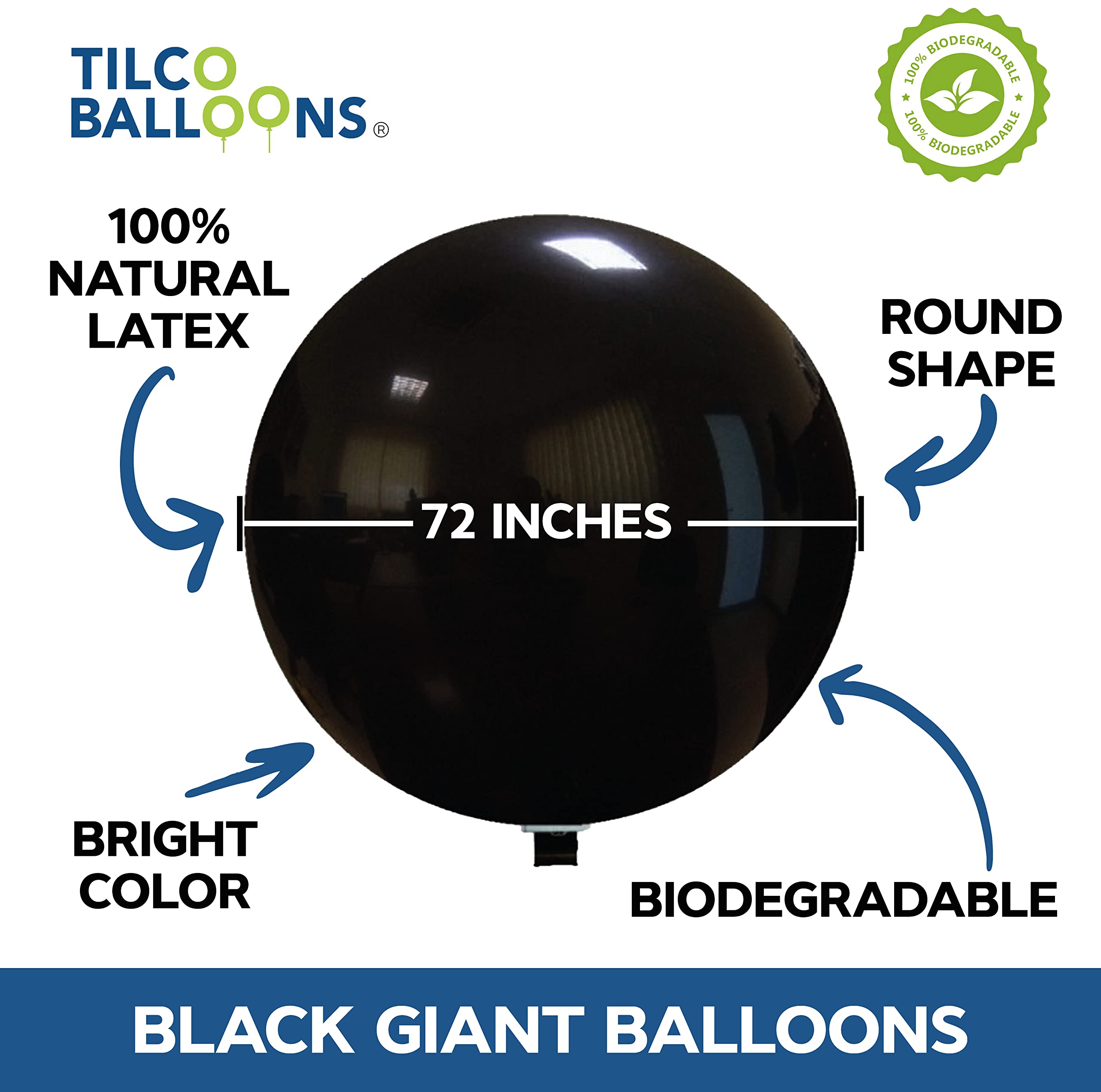 TILCO BALLOONS | Giant Balloons Black 72 Inch Jumbo | Ready to Inflate With Air, Helium or Fill With Water | Decorate Your Birthday, Graduations, Events or Weddings | Balloon to Get Inside