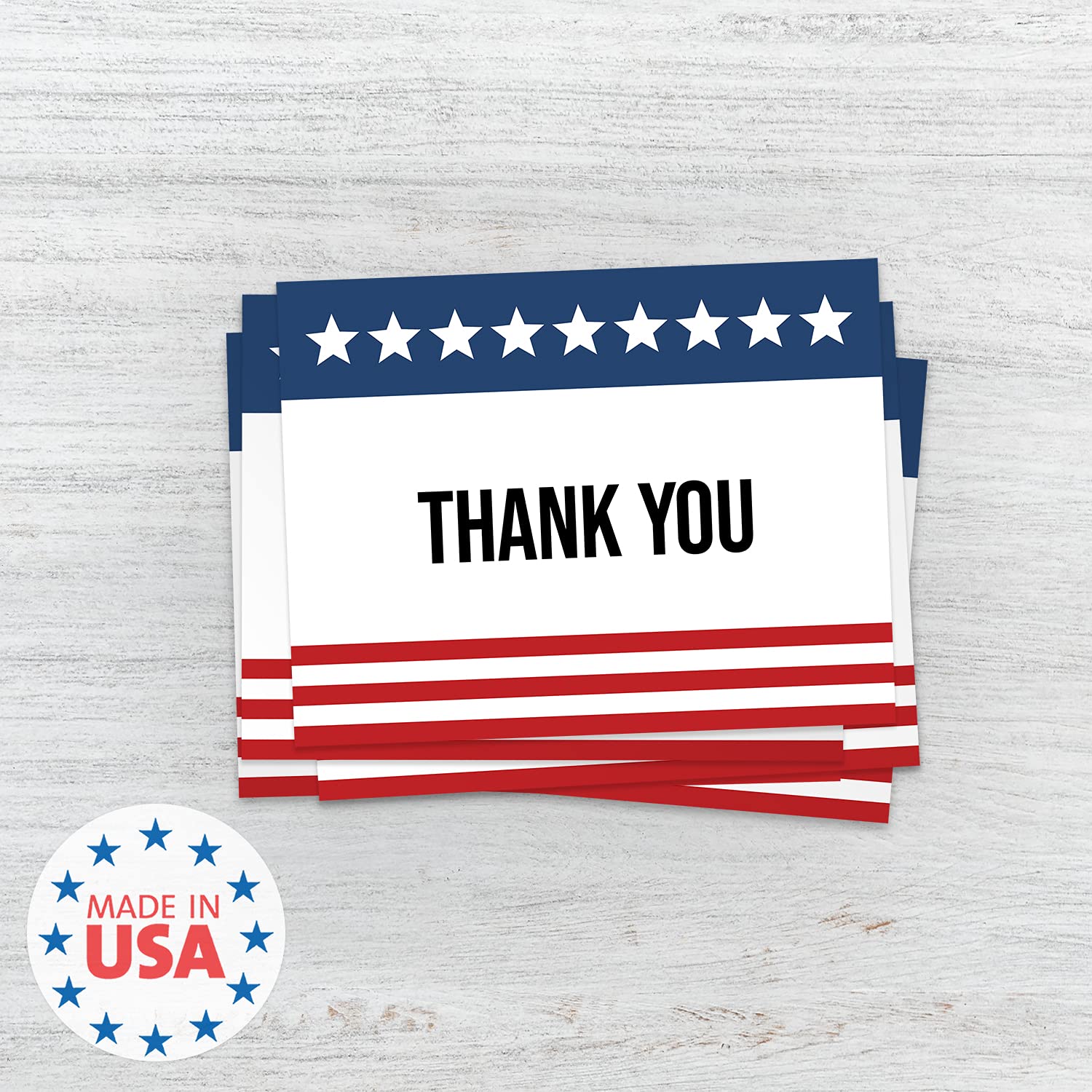 Patriotic Thank You Greeting Cards / 125 American Thanks Note Cards With White Envelopes/Bulk USA Military Thank You Cards/Made In The USA