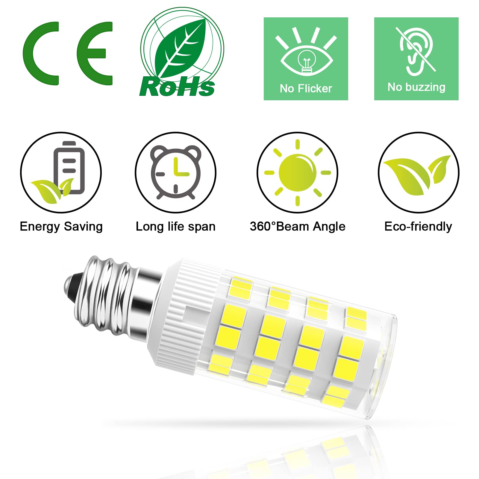 E12 LED Bulb 5W Equivalent to 40W C7 Replacement Bulbs Clear Type B Candelabra Base Bulbrite Daylight White 6000K Non-Dimmable (2-Pack)