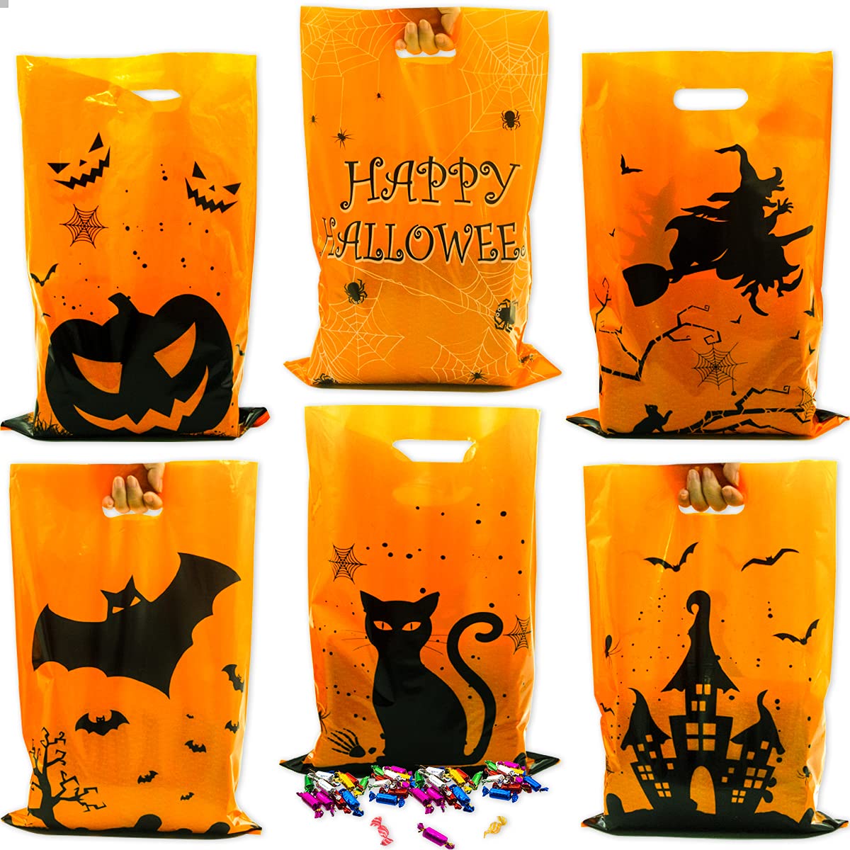 Halloween Goody Bags Large Treat Bags for Trick or Treat Halloween Plastic Candy Bags Party Favor Supplies 36 Packs 11 x 17 Inches