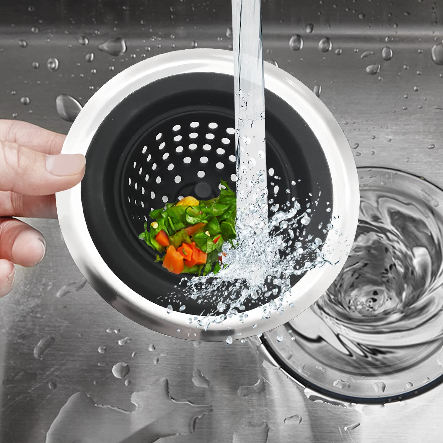 2 Pack Kitchen Sink Strainer Food Catcher 4.5 inch Diameter,Flexible Silicone Good Grip Kitchen Sink Drainers Traps Food Debris and Prevents Clogs,Large Wide Diameter Rim for Most Sink Drains