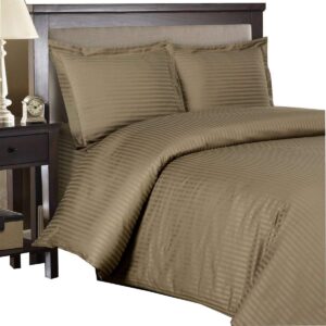 buy luxurious 550 thread count organic cotton 3-pcs duvet cover set with button closure, full/queen, taupe stripe