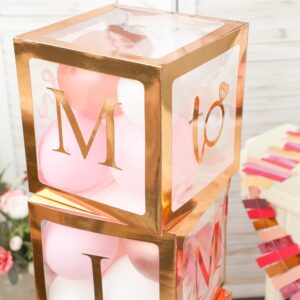 Fonder Mols 4pcs Rose Gold Transparent Balloon Boxes with MISS TO MRS Letters for Wedding Bridal Shower Engagement Cake Smash Backdrop(No Balloons)